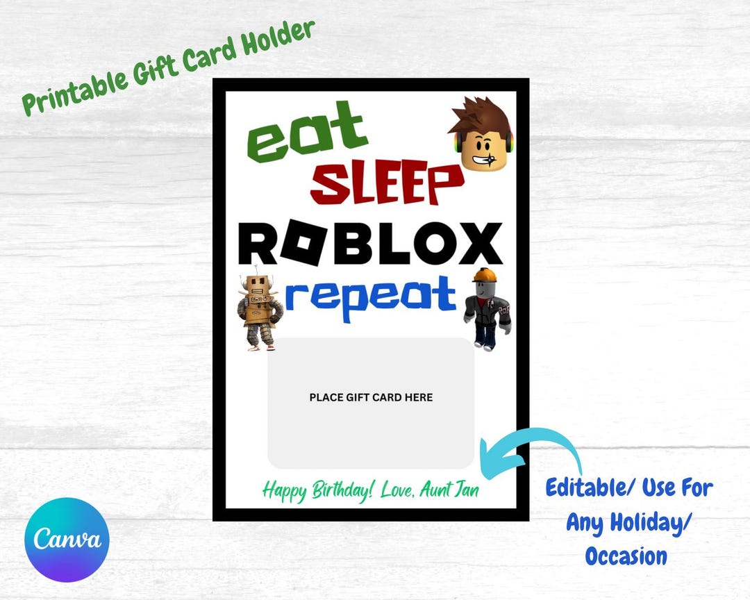 Roblox Gift Card Holder/ Editable/ Printable/ Video Game Gift Card ...