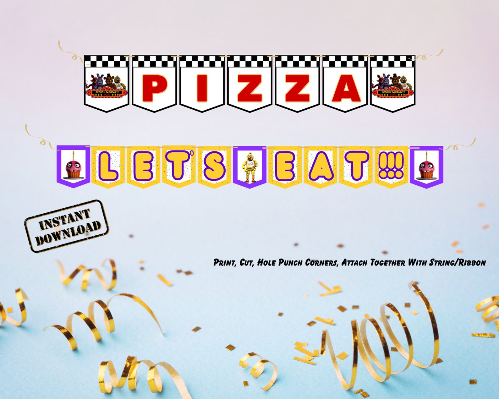 FNAF Party Banners/ Printable Banners/pizza Banner/ Lets Eat Banner ...