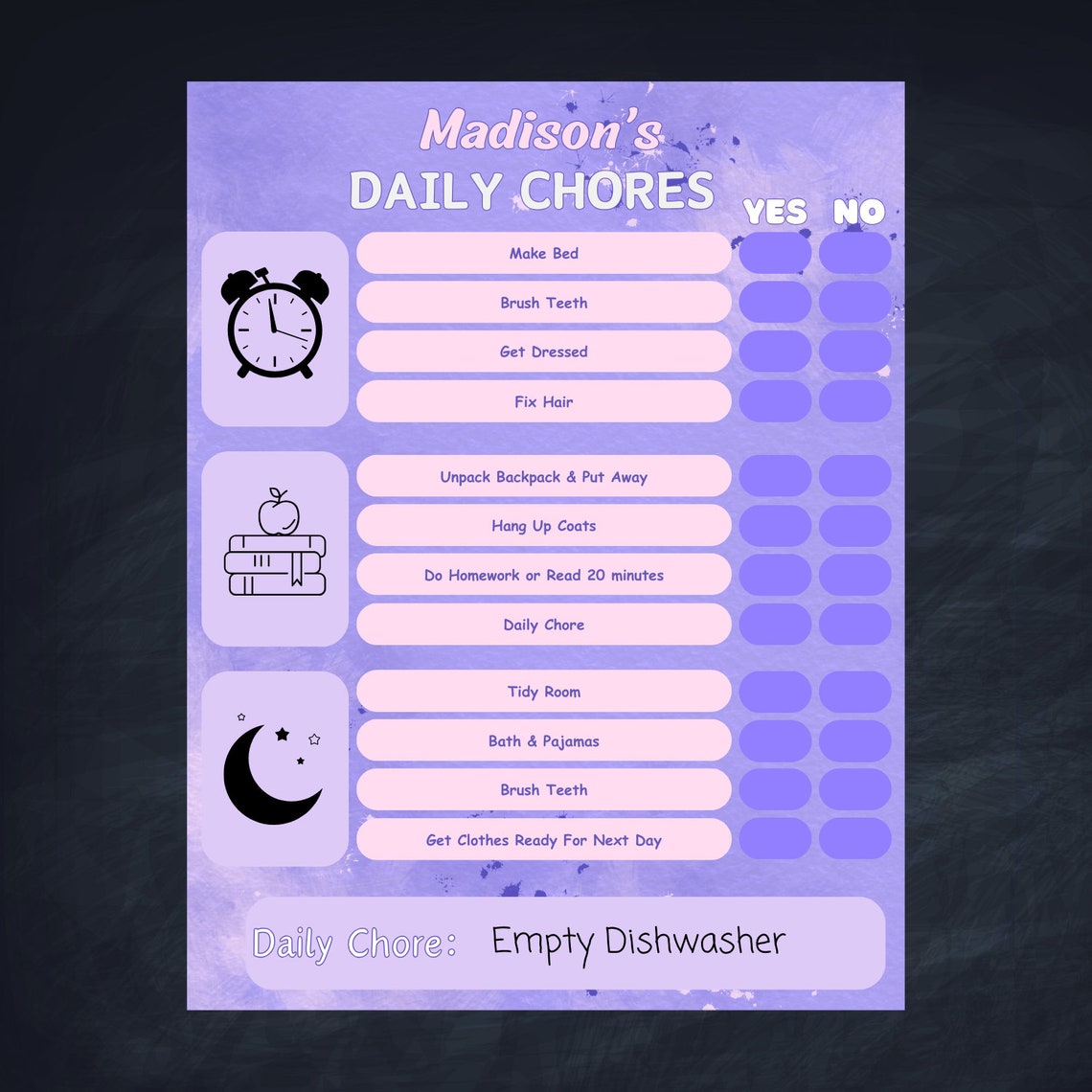Printable Daily Chore Chart for Kids/ Editable/ Daily Tasks/ Morning ...