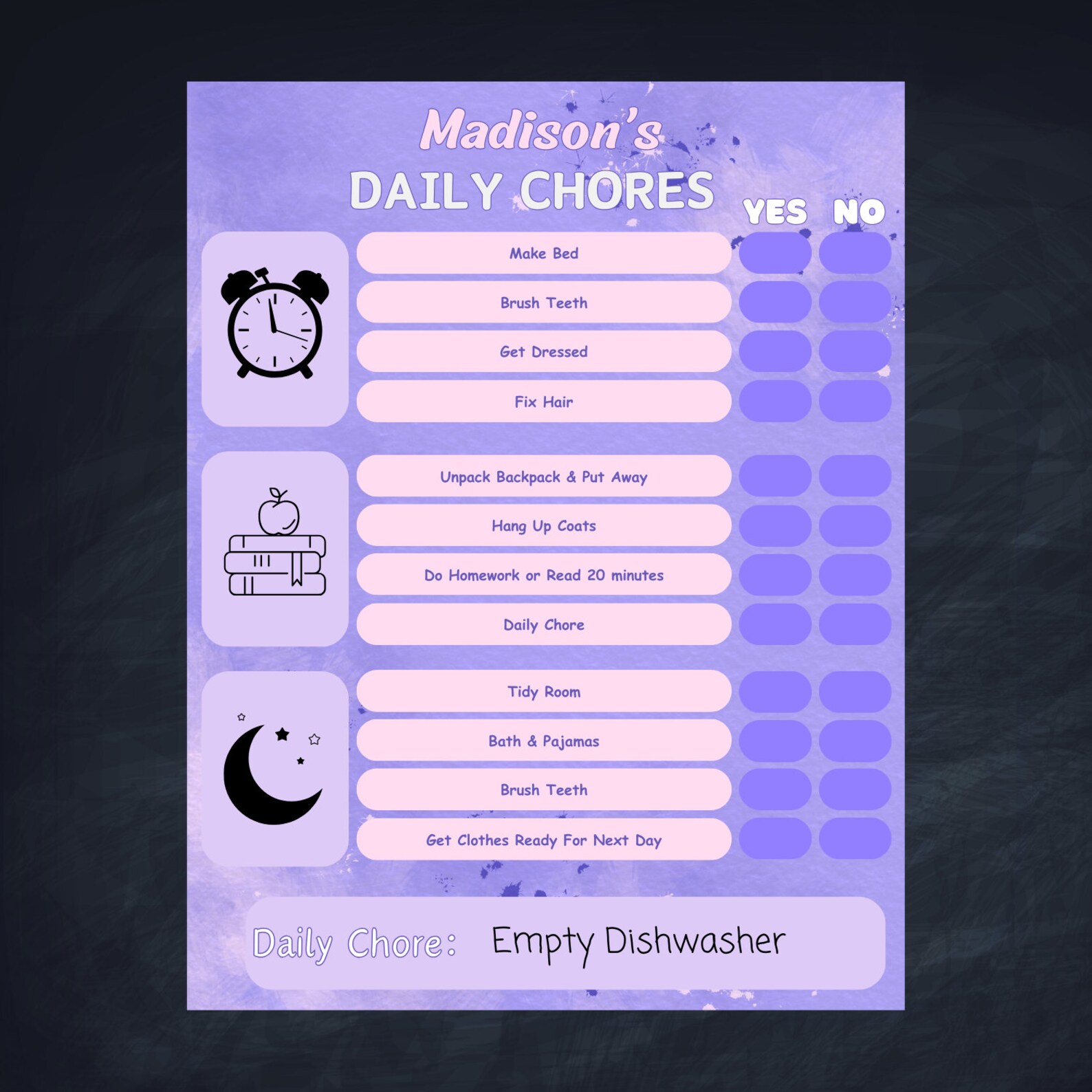 Printable Daily Chore Chart for Kids/ Editable/ Daily Tasks/ Morning ...