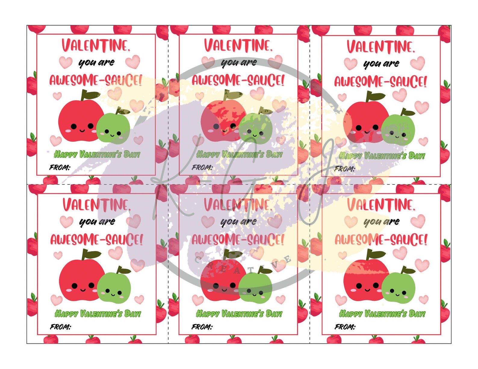 Apple Valentines Day Cards/ Applesauce Valentines/ Digital Download ...