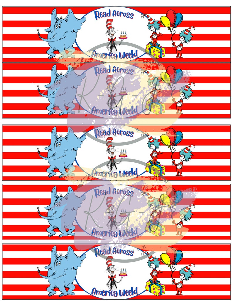 Dr Seuss Read Across America Water Bottle Label/ Read Across America ...