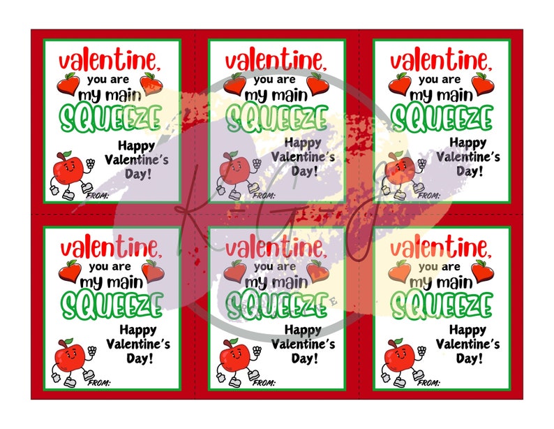 Apple Valentines Day Cards/ Applesauce Valentines/ Digital Download ...