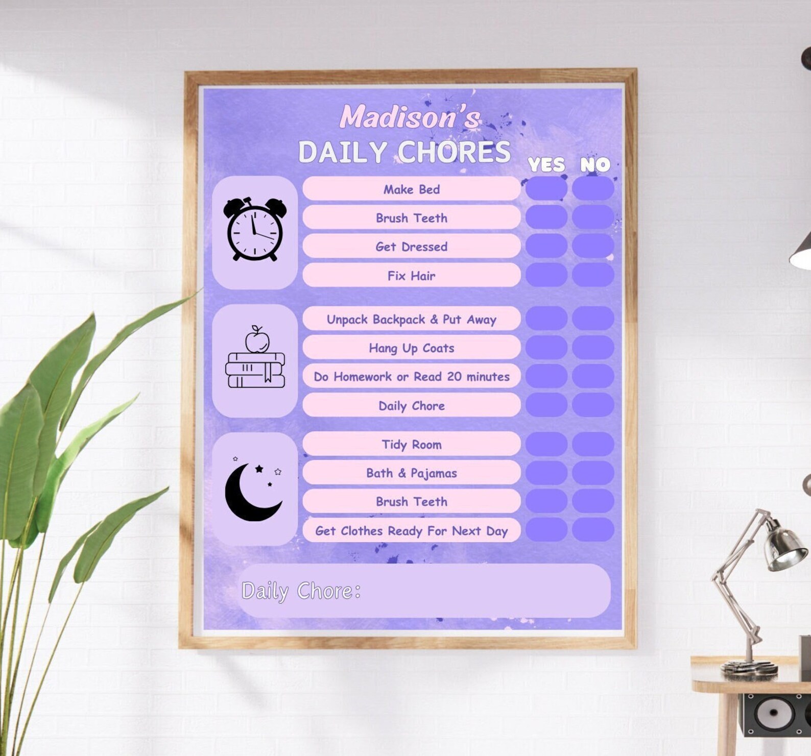 Printable Daily Chore Chart for Kids/ Editable/ Daily Tasks/ Morning ...