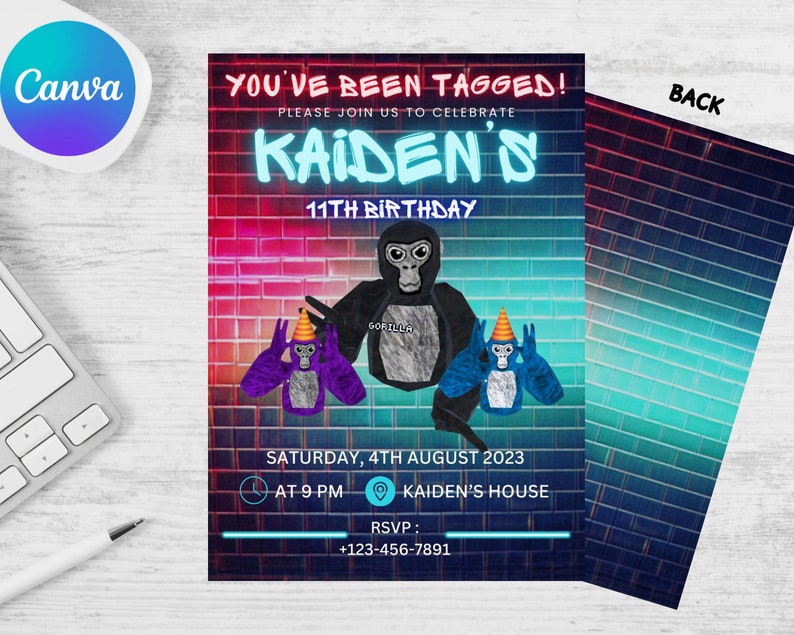 Gorilla Tag Birthday Invitation/ Editable Digital Dowload/ VR Gorilla ...