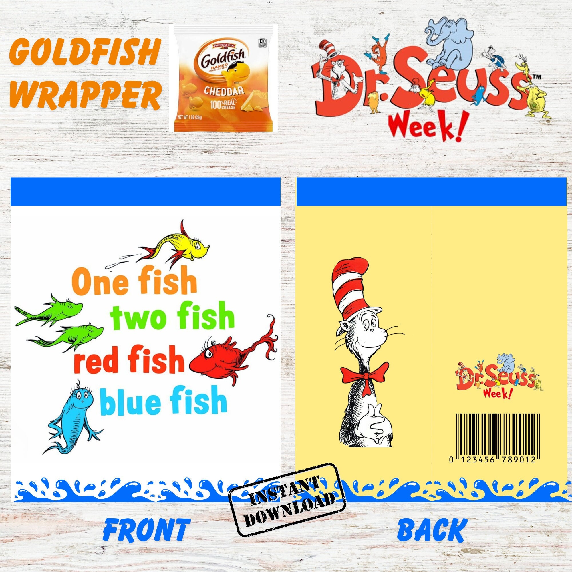 Dr Seuss Goldfish Wrapper/ Instant Digital Download/ Reading Across ...