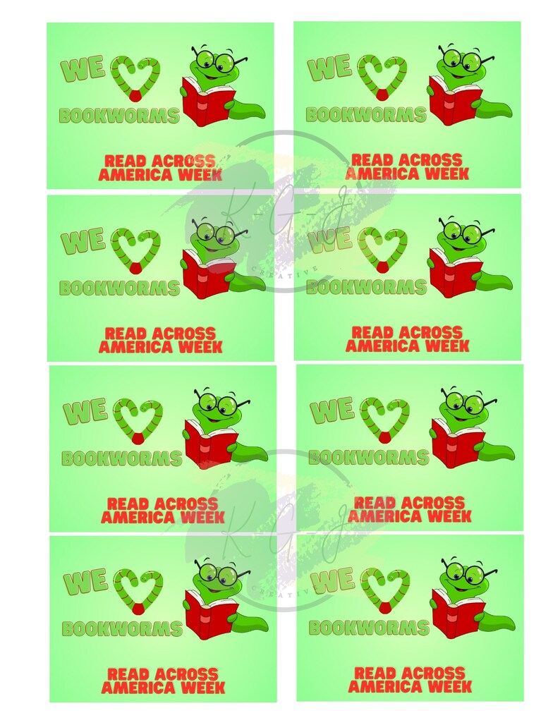 Printable Bookworm Treat Bag Topper/ Read Across America Week/ We Love ...