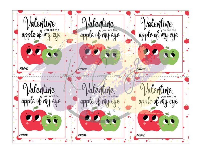 Apple Valentines Day Cards/ Applesauce Valentines/ Digital Download ...