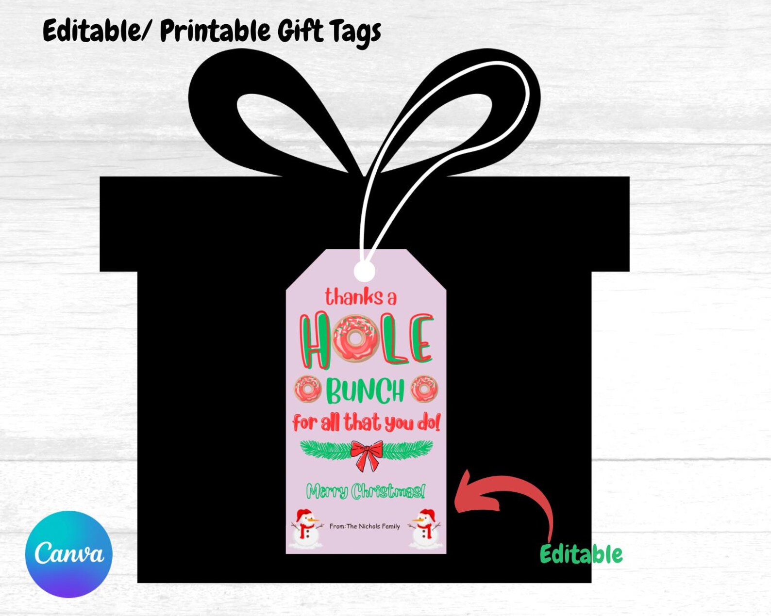 Christmas Gift Tags/ Donut Gift Tags/ Donut/ Printable Gift Tags/ Food ...