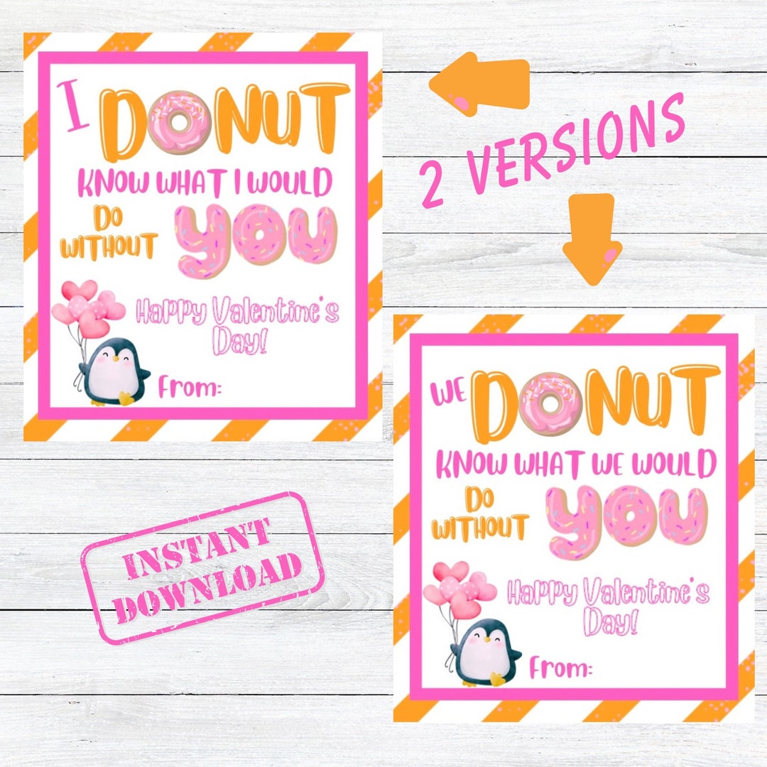 Donut Valentines Day Cards/ Digital Download/ Printable/ Classroom ...