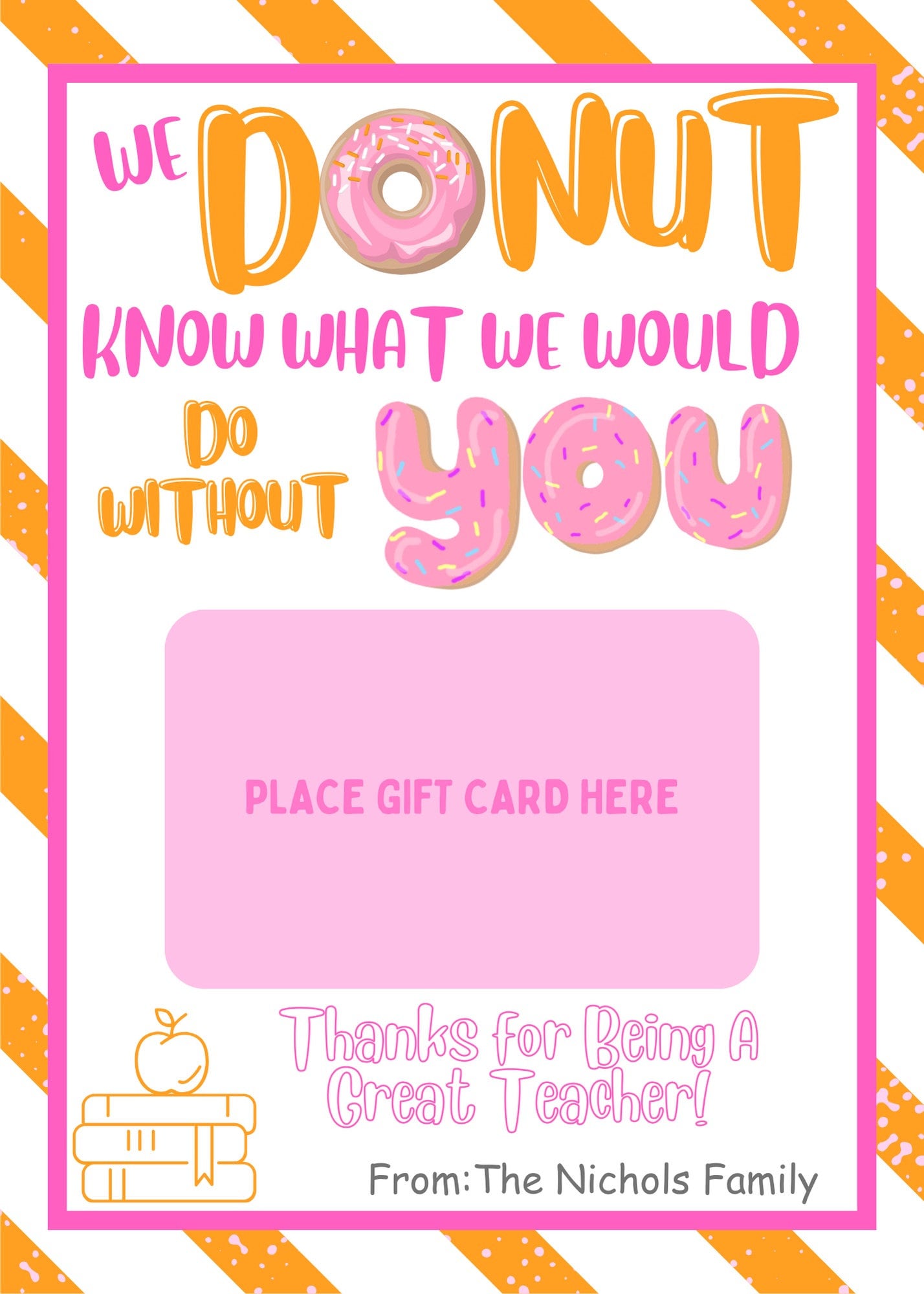 Printable Teacher Gift Card Holder/ Donut Inspired Gift Card Holder ...