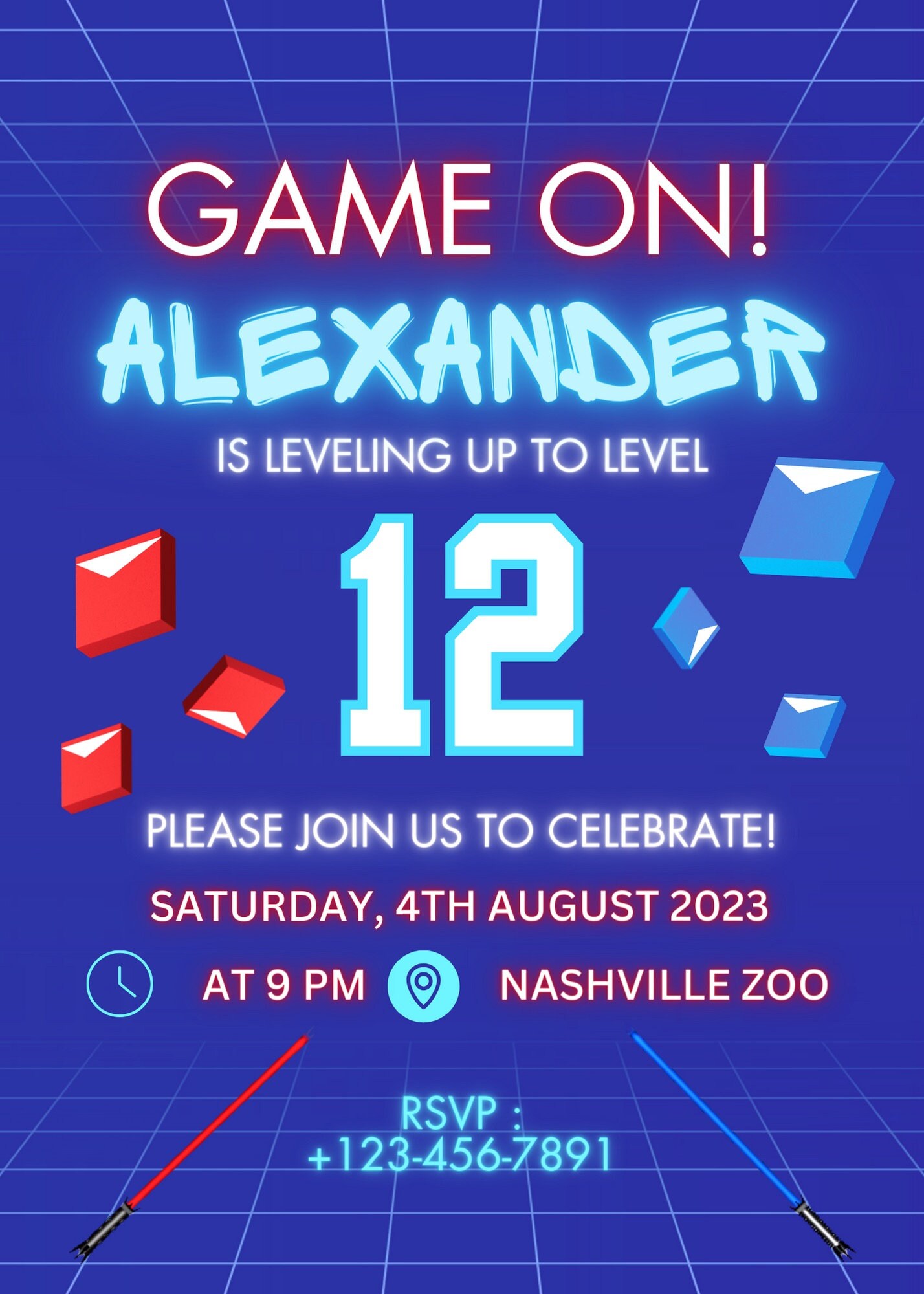 Editable Vr Birthday Invitation Vr Games Vr Birthday Party Neon