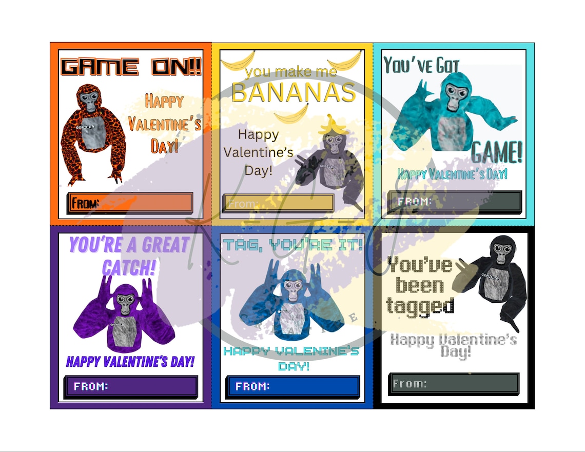 Gorilla Tag Valentine Cards/ Instant Digital Download/ Printable ...