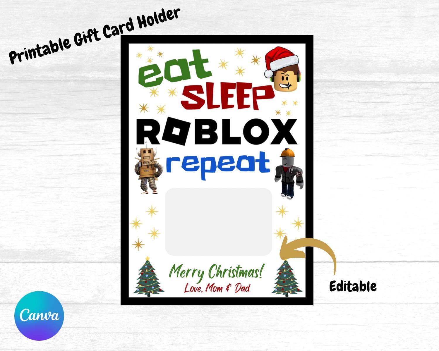 Christmas Roblox Gift Card Holder/ Editable/ Printable/ Video Game Gift ...