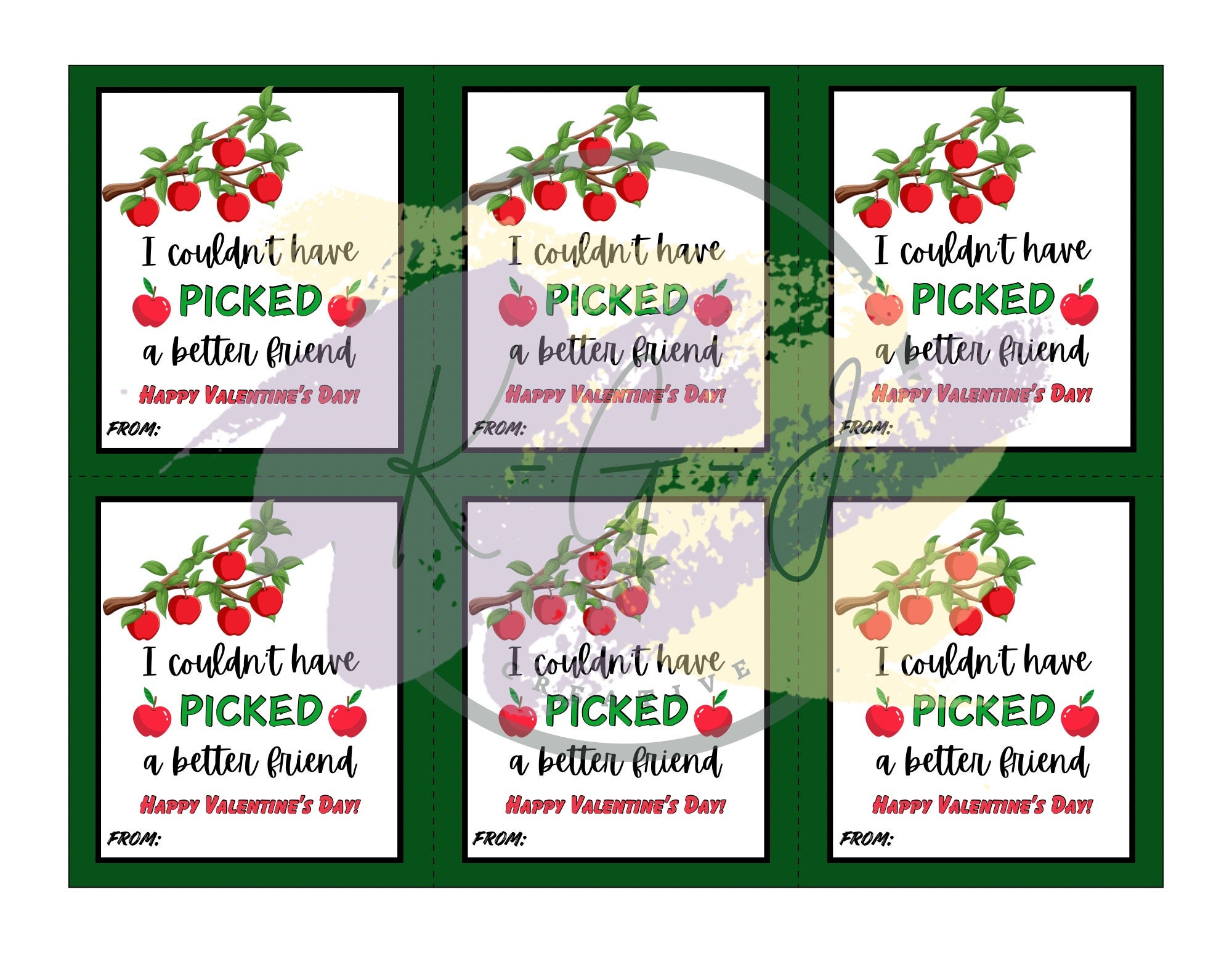 Apple Valentines Day Cards/ Applesauce Valentines/ Digital Download ...