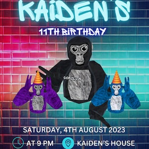 Gorilla Tag Birthday Invitation/ Editable Digital Dowload/ VR Gorilla ...