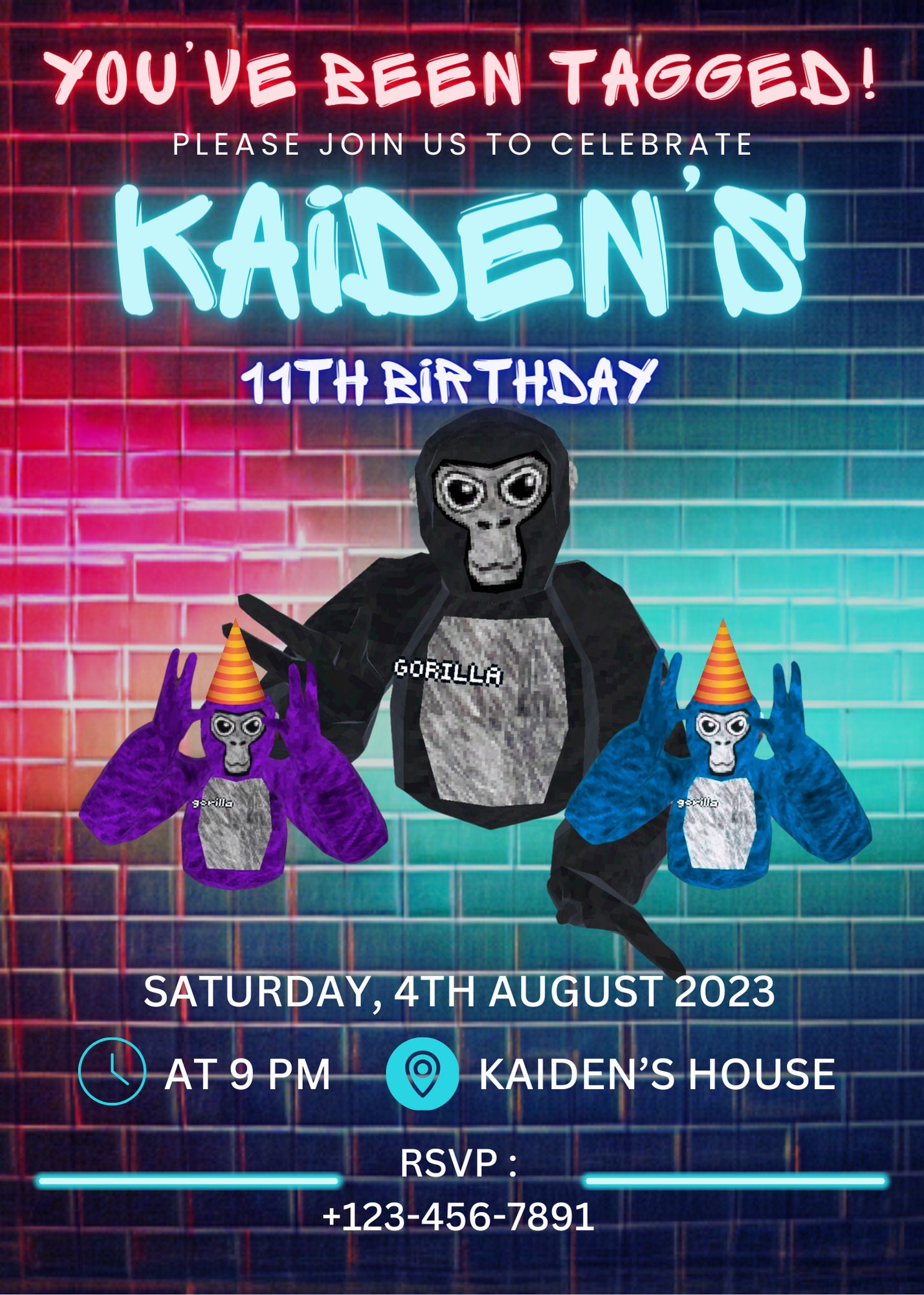 Gorilla Tag Birthday Invitation Editable Digital Dowload VR Gorilla Gorilla Tag Birthday Invitation Editable Digital Dowload VR Gorilla