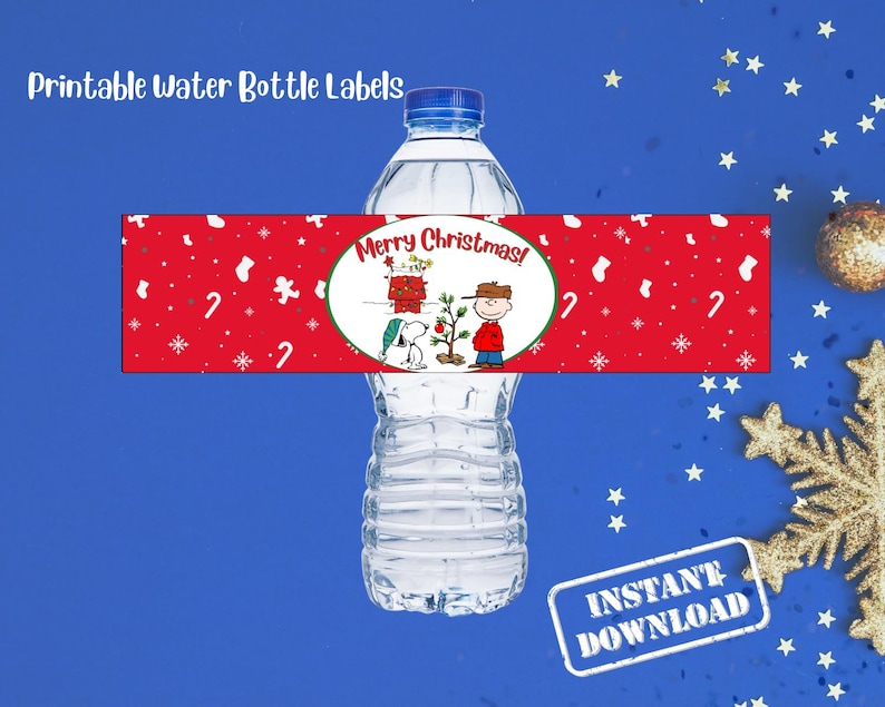 Printable Peanuts Christmas Water Bottle Label/ Charlie Brown Christmas ...