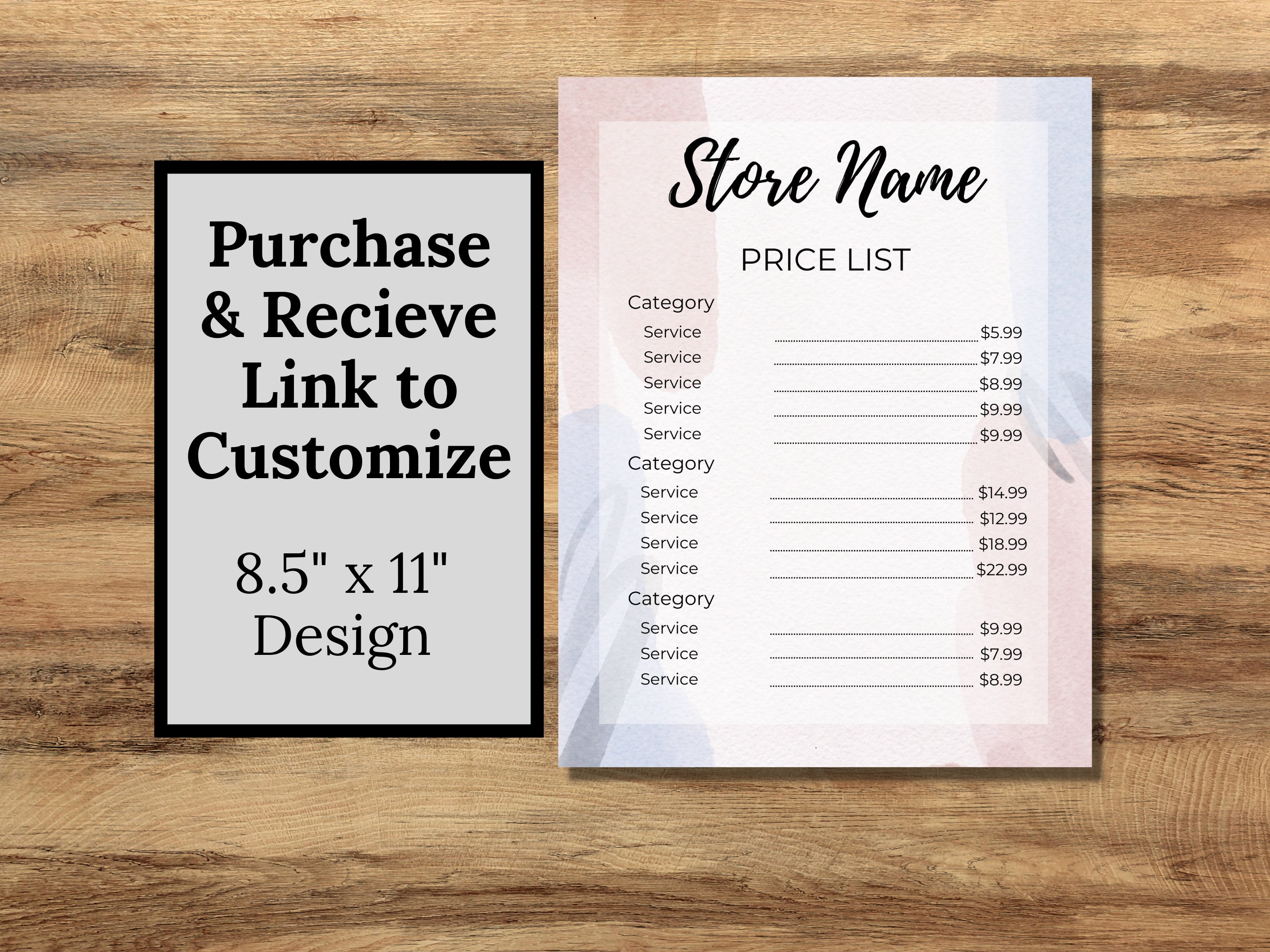 Pricing List Template Price List Sheet Small Business Editable Template ...