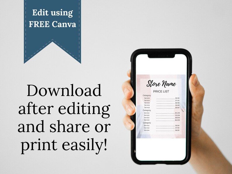 Pricing List Template Price List Sheet Small Business Editable Template ...