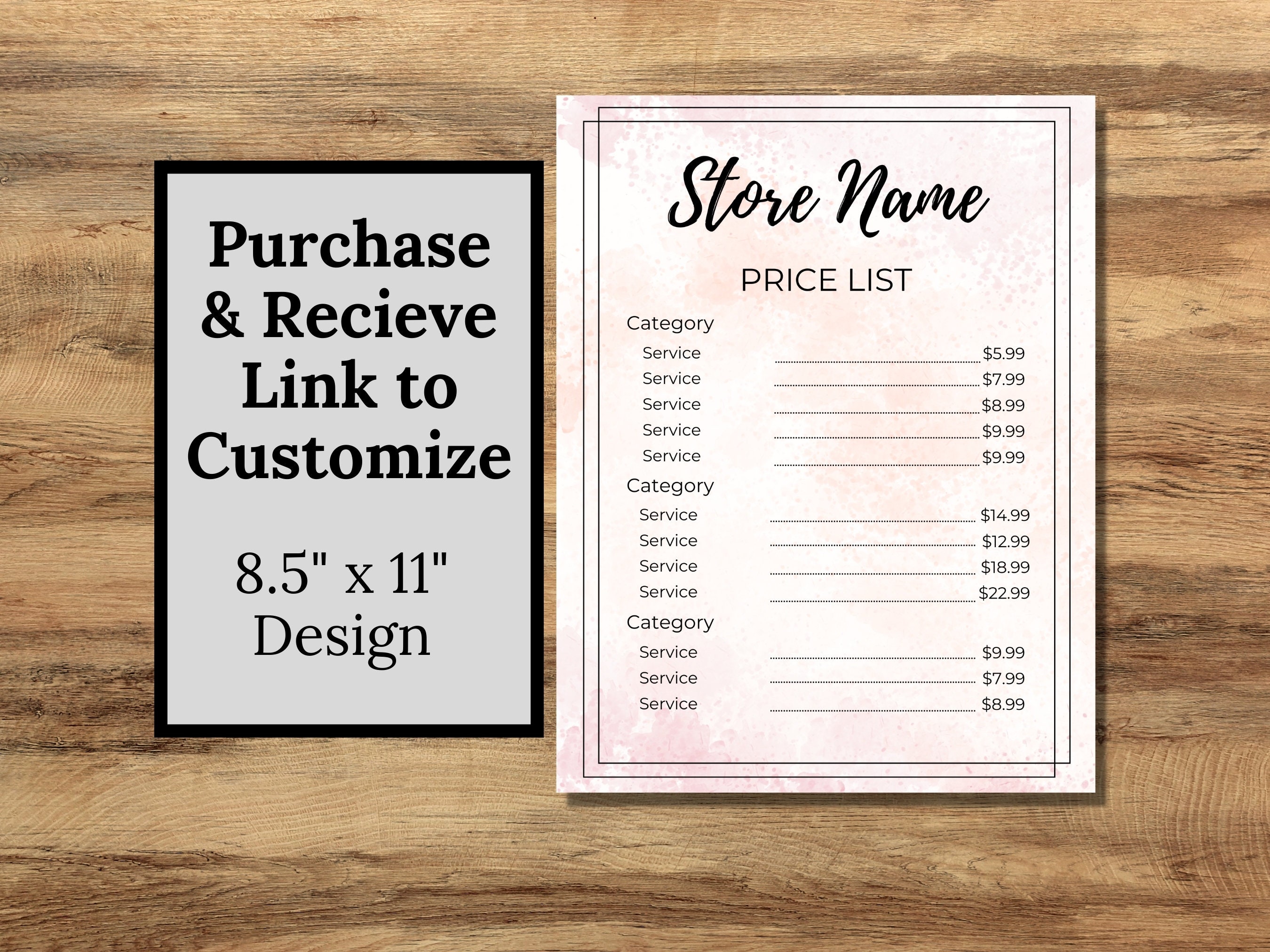 Pricing List Template Price List Sheet Small Business Editable Template ...
