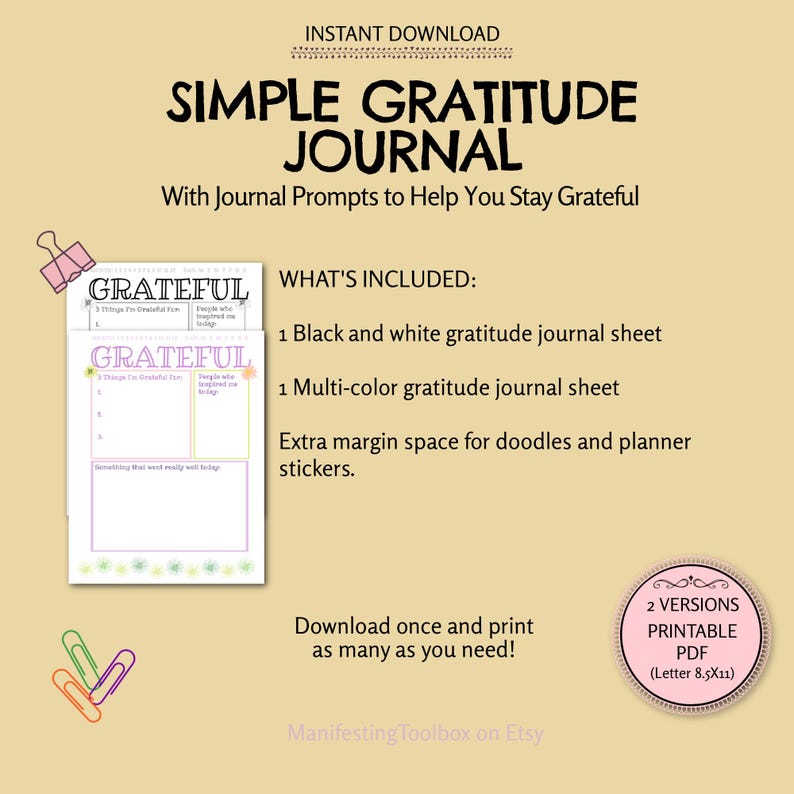 Gratitude Journal Printable | Simple Gratitude Journal | Daily ...