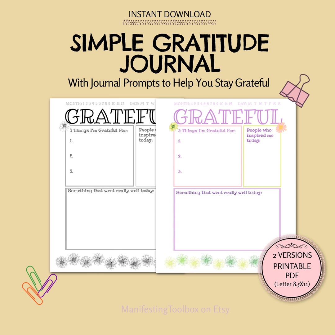 Gratitude Journal Printable | Simple Gratitude Journal | Daily ...
