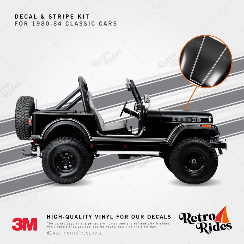 Cj5 – Cj7 Vinyl Hood Decals & Stripes Kit (1980-1984) - Etsy
