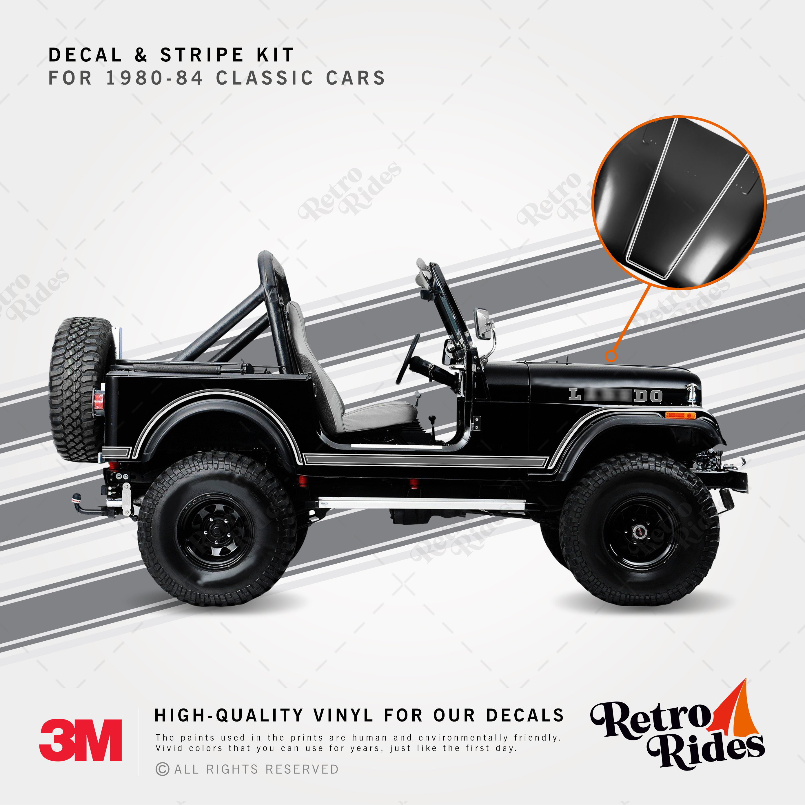 Cj5 – Cj7 Vinyl Hood Decals & Stripes Kit (1980-1984) - Etsy