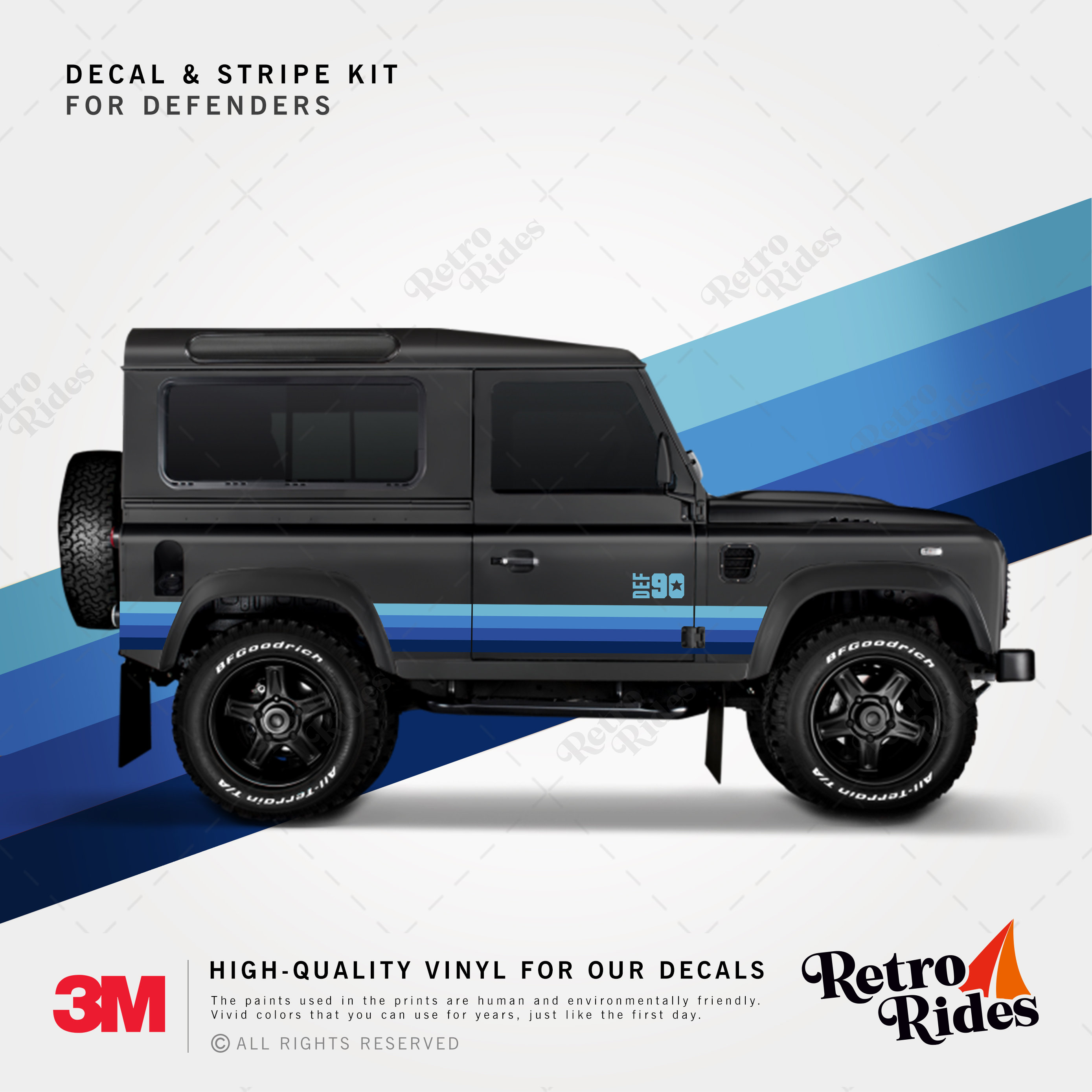 Defender 90 Decal & Stripes Vinyl Graphics Kit 4x4, off Road, SUV ...