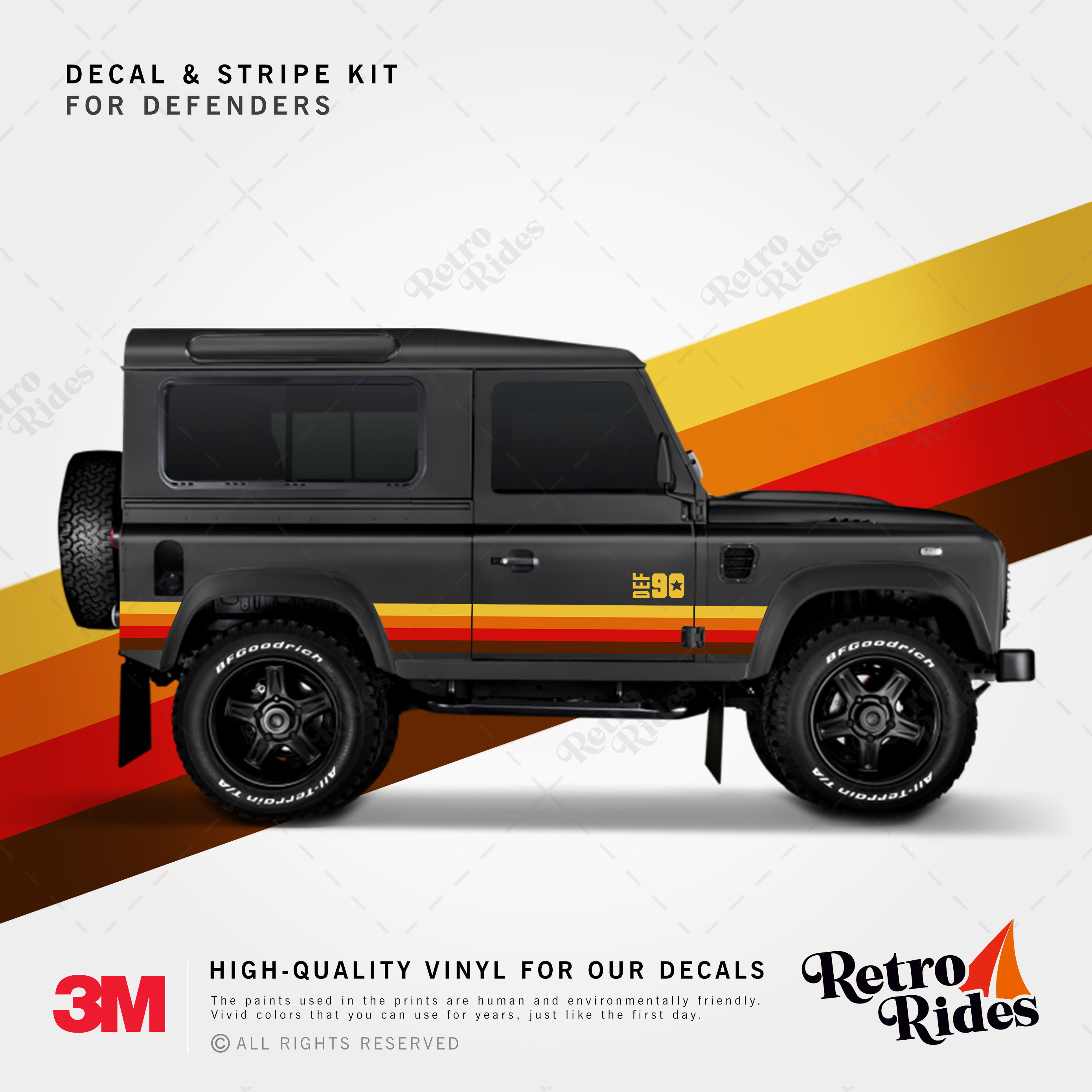 Defender 90 Decal & Stripes Vinyl Graphics Kit 4x4, off Road, SUV ...