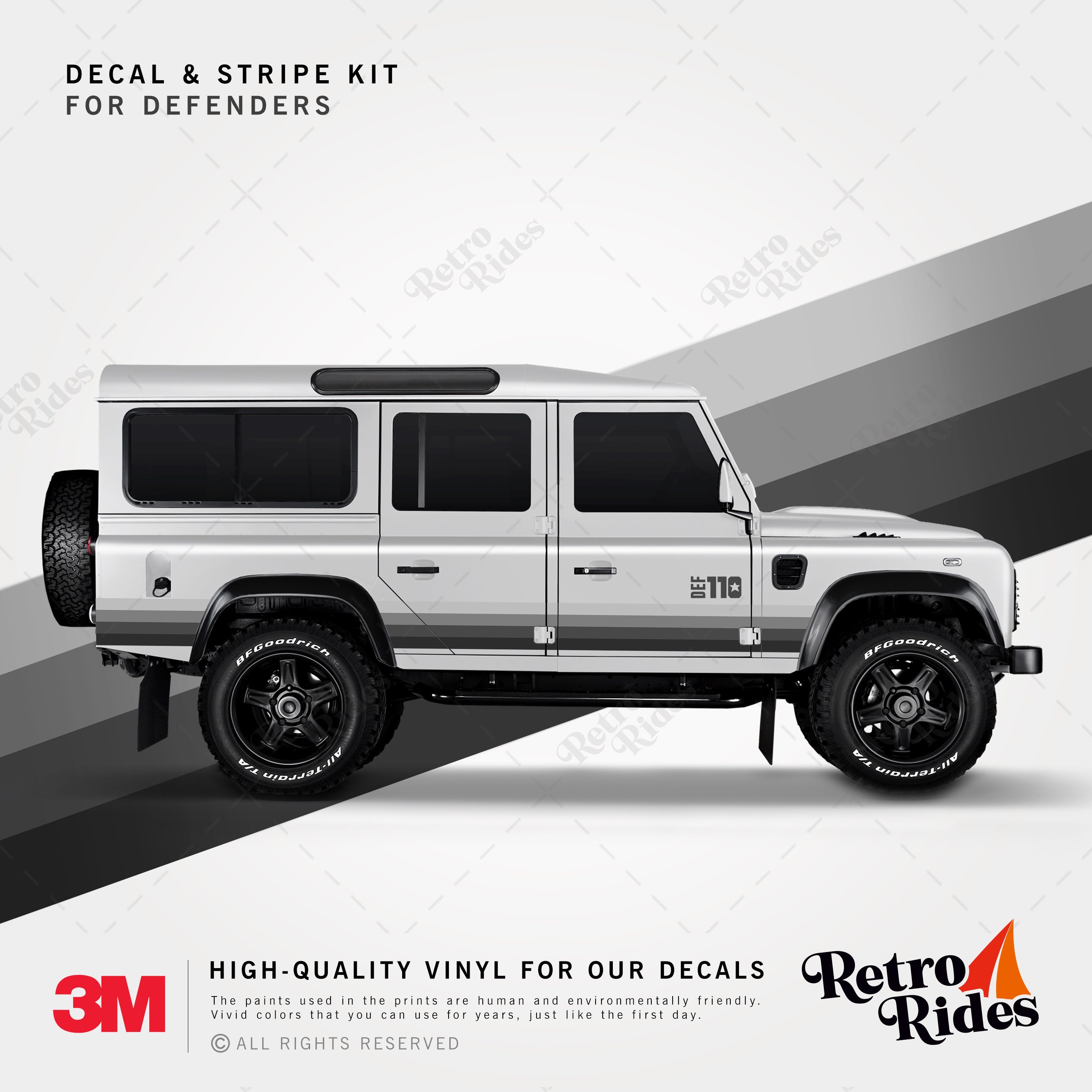 Defender 110 | Decal & Stripes Vinyl Graphics Kit | 4x4, off Road, SUV ...