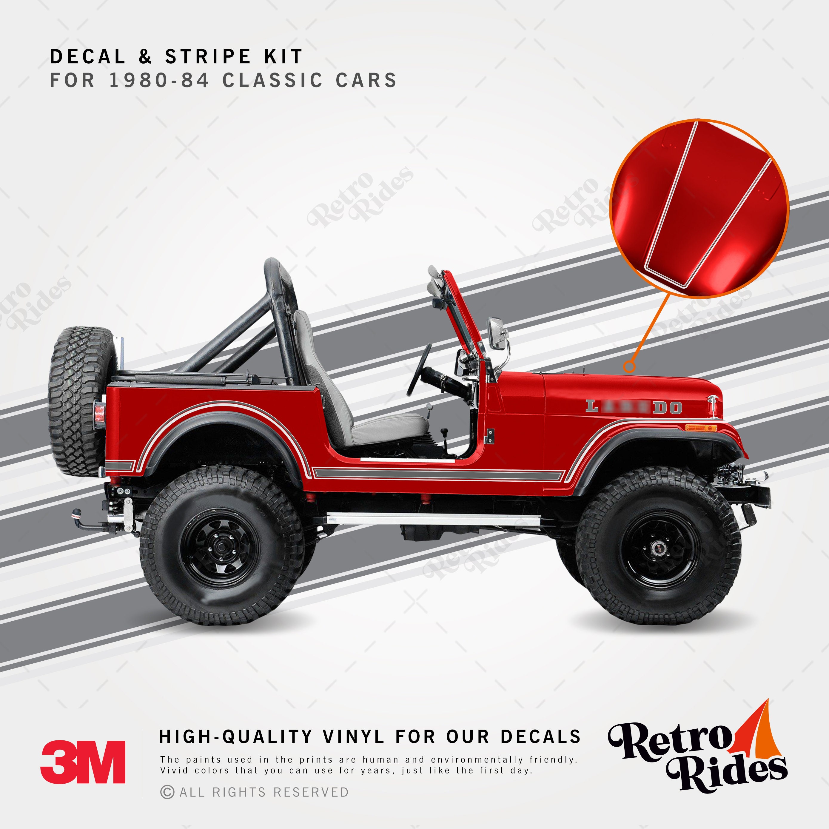 Cj5 – Cj7 Vinyl Hood Decals & Stripes Kit (1980-1984) - Etsy