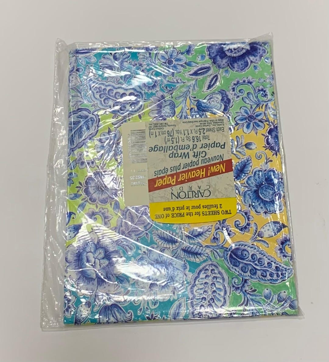Vintage Carlton Cards Gift Wrap 2 Sheet 16.6 Sq Ft Floral and Paisley ...