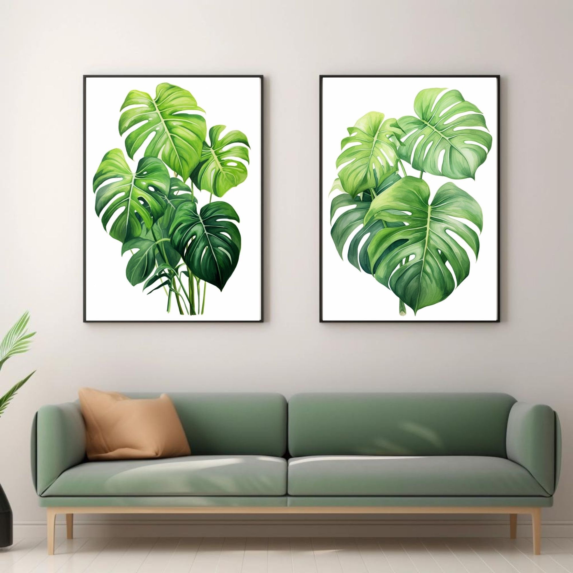 Monstera Leaf Print, 2 Piece Wall Decor, Botanical Wall Art, Tropical ...