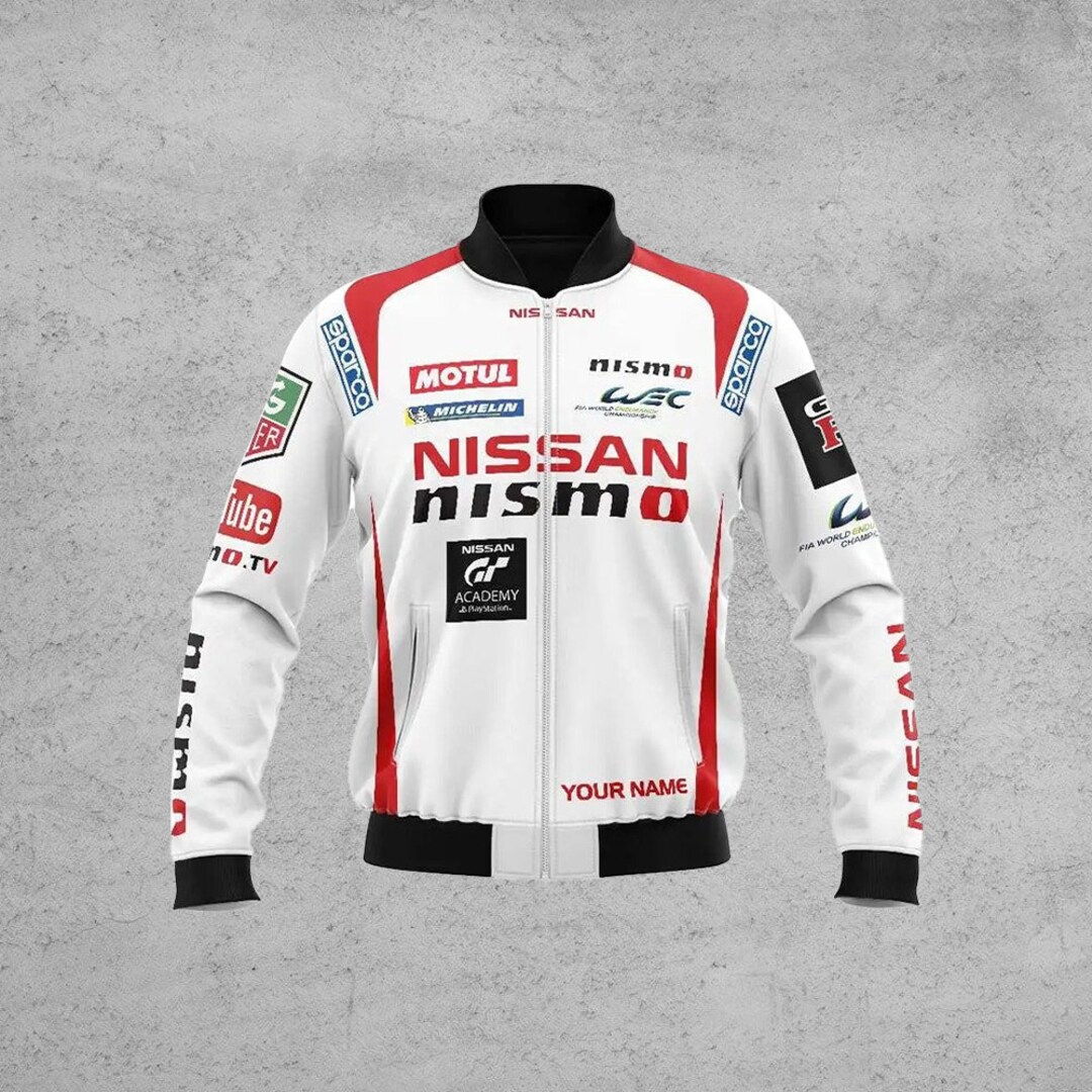 Personalized White Nissan Nismo Bomber Jacket 3D Racing Style F1 ...