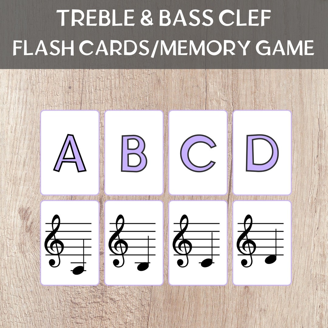 Printable Music Flash Cards, Music Note Game, Treble Clef, Bass Clef ...