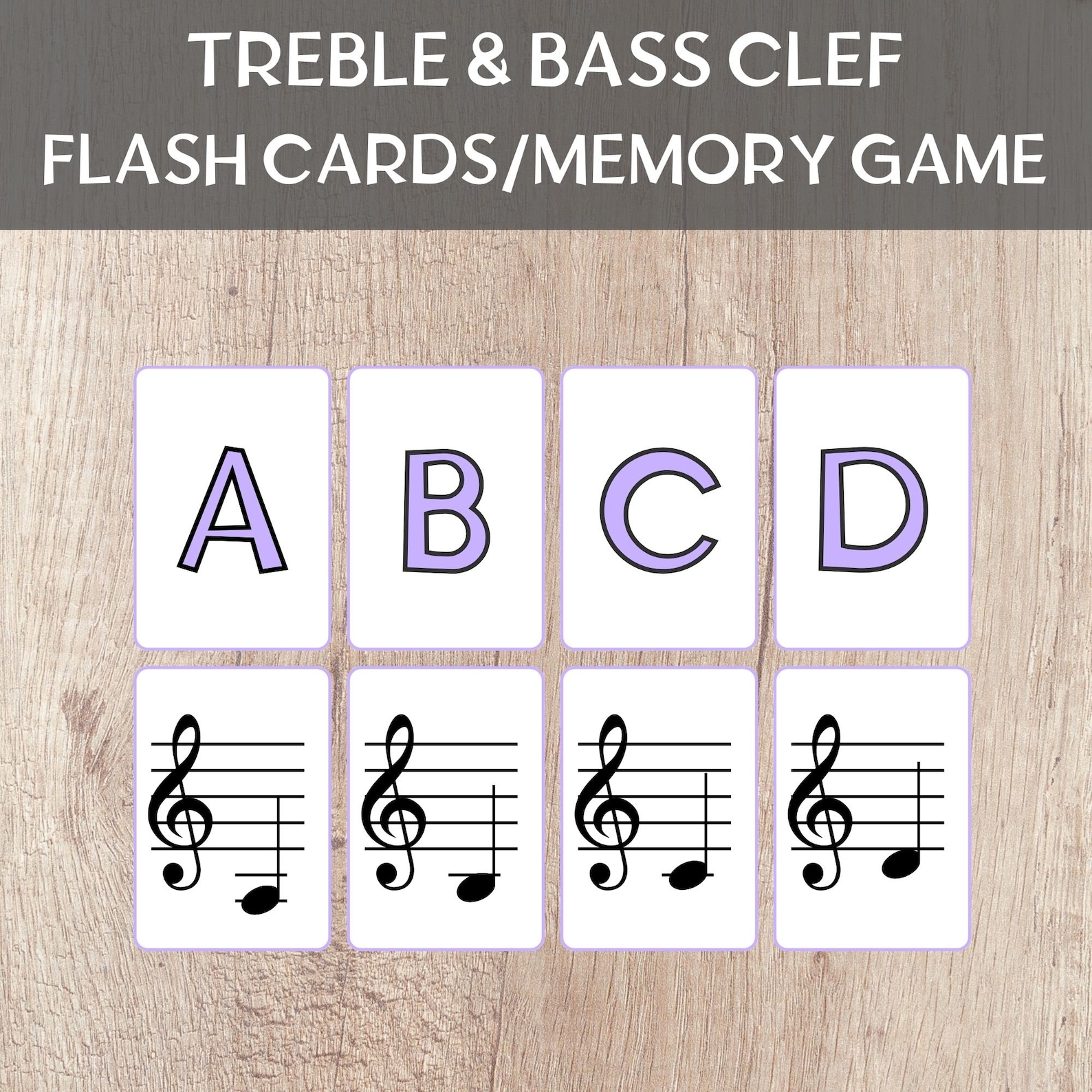 Printable Music Flash Cards, Music Note Game, Treble Clef, Bass Clef ...