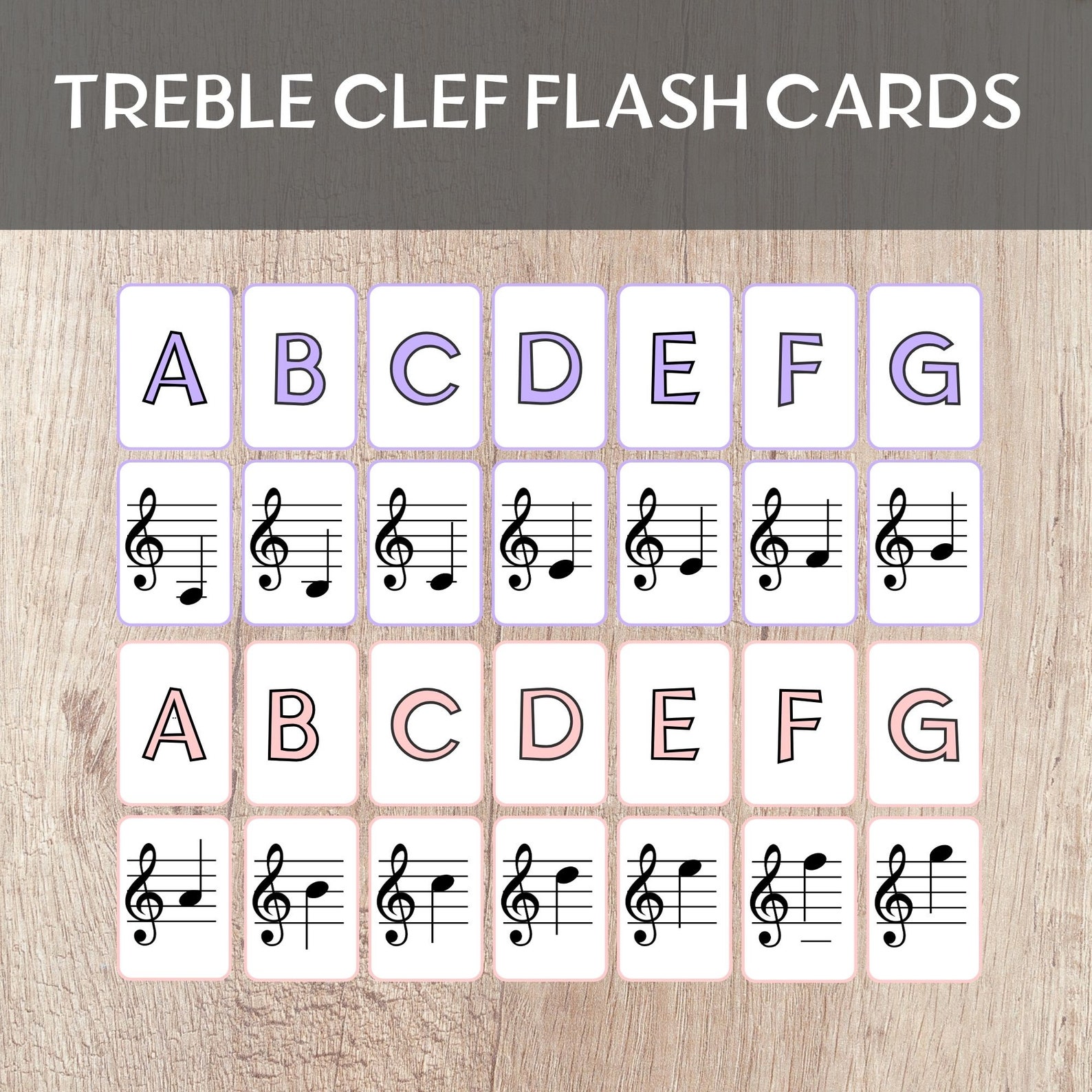 Printable Music Flash Cards, Music Note Game, Treble Clef, Bass Clef ...