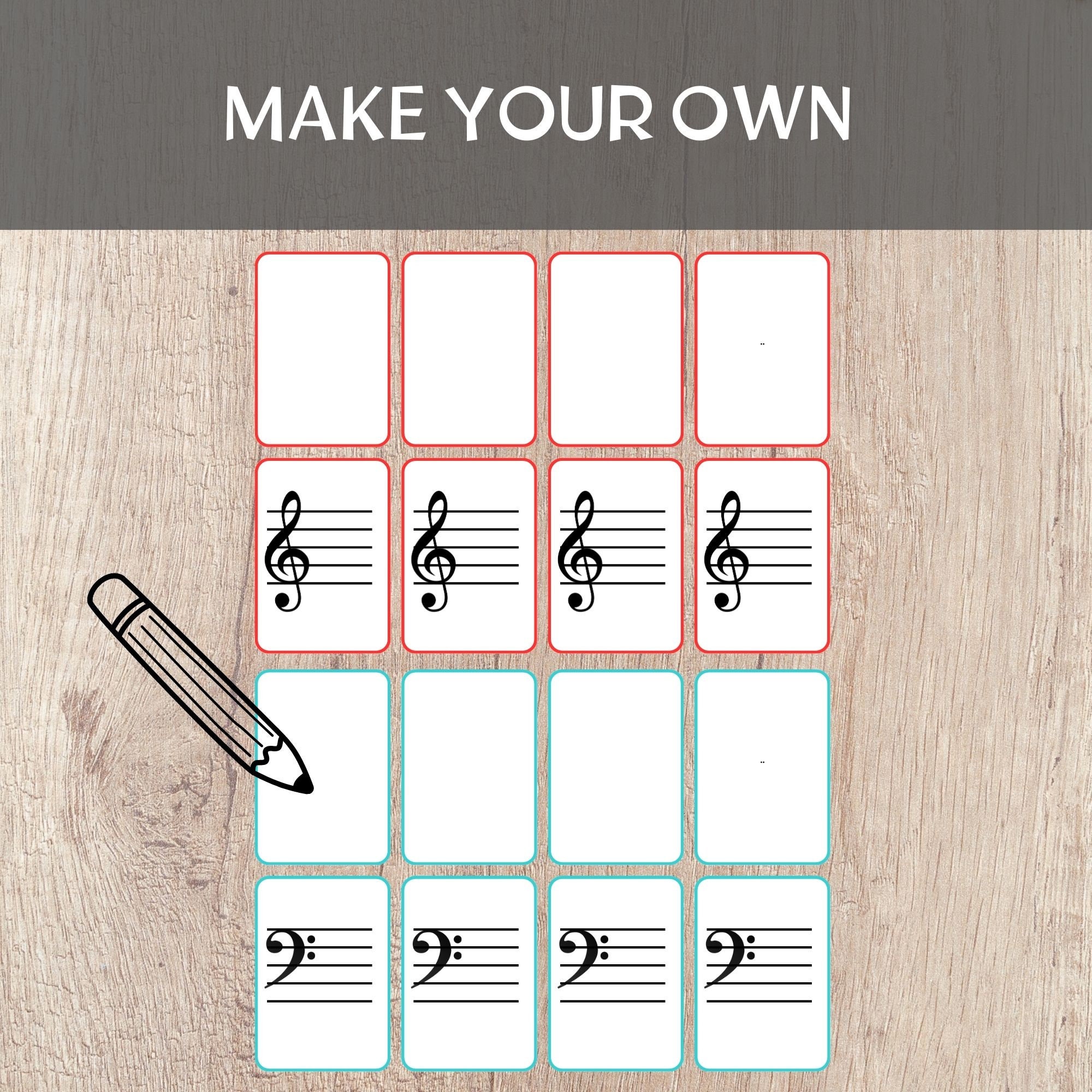 Printable Music Flash Cards, Music Note Game, Treble Clef, Bass Clef ...