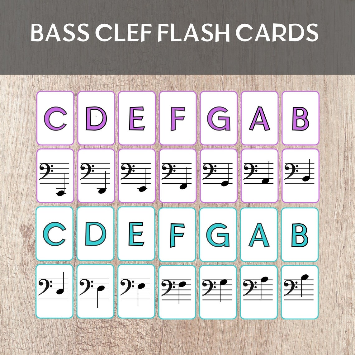 Printable Music Flash Cards, Music Note Game, Treble Clef, Bass Clef ...