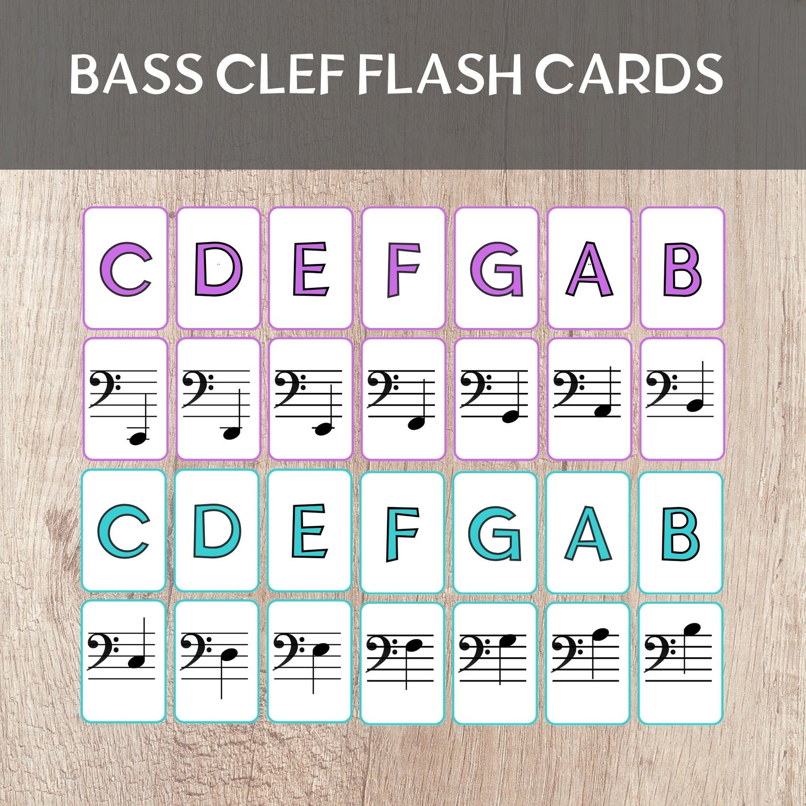 Printable Music Flash Cards, Music Note Game, Treble Clef, Bass Clef ...