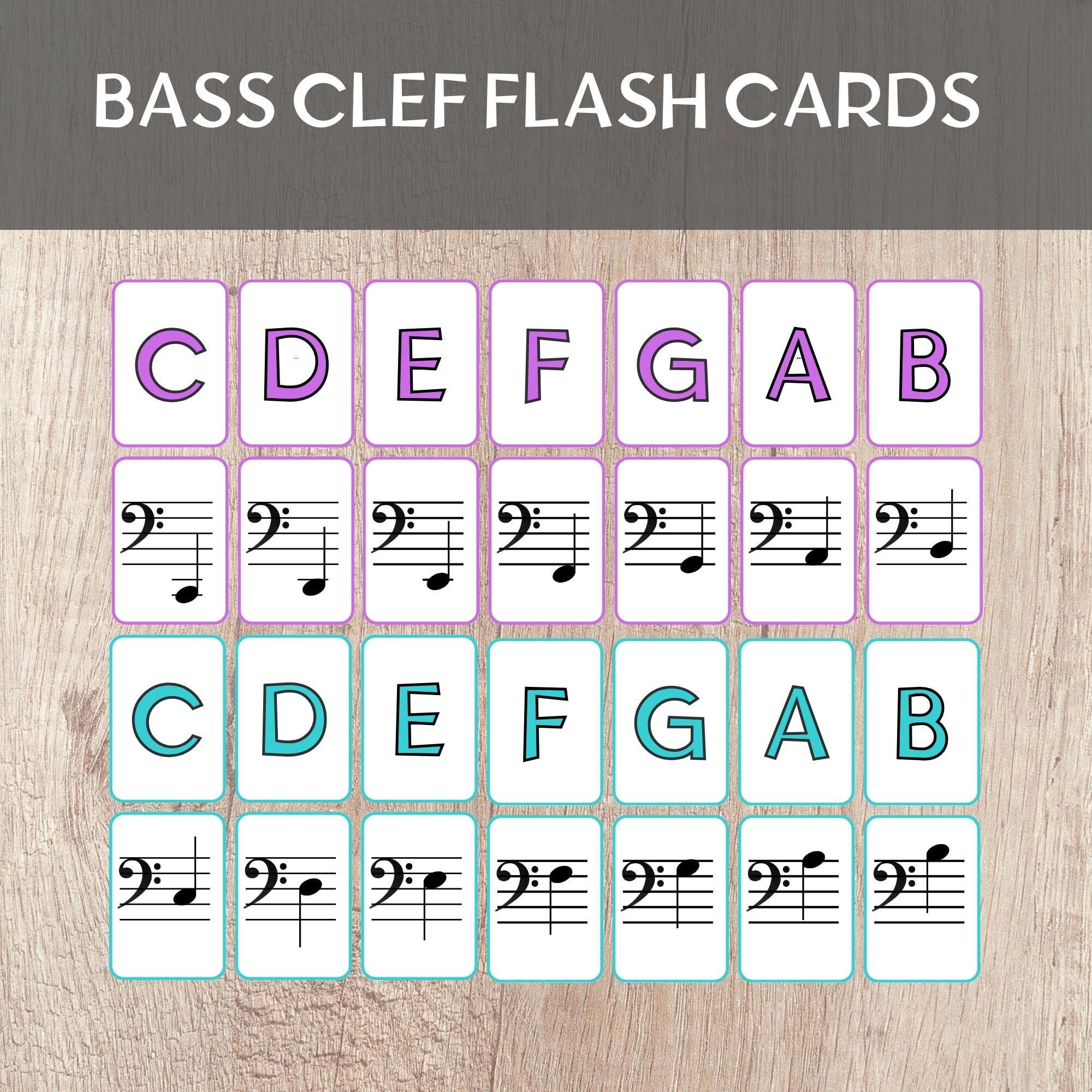Printable Music Flash Cards, Music Note Game, Treble Clef, Bass Clef ...