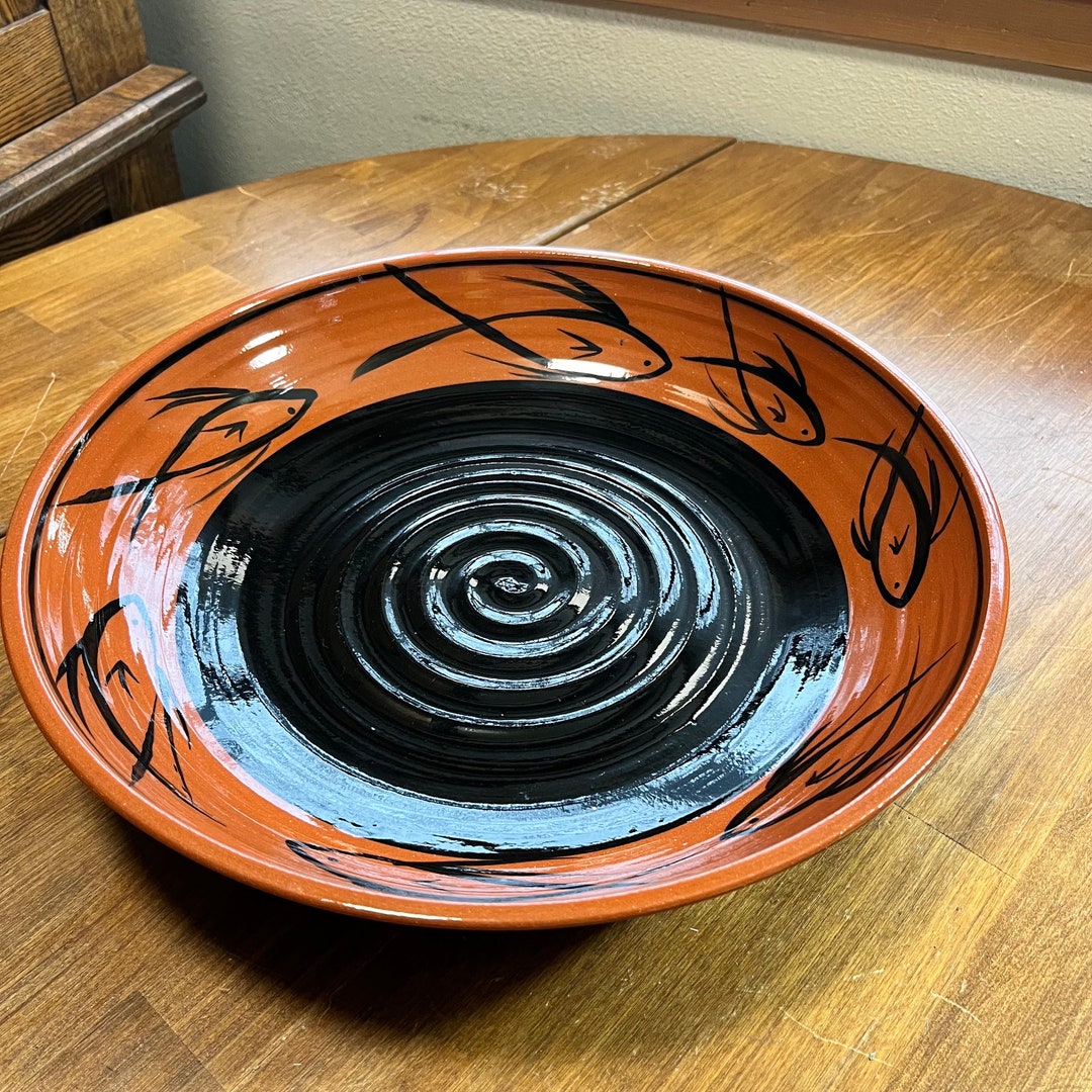 Art Studio Pottery Platter Dish Hand Painted Fish Design 13 Across, 2 ...