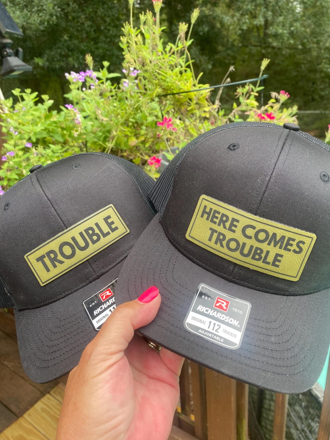 Couples Hats Gift Here Comes Trouble Hat Trouble Hat Matching Sarcastic ...