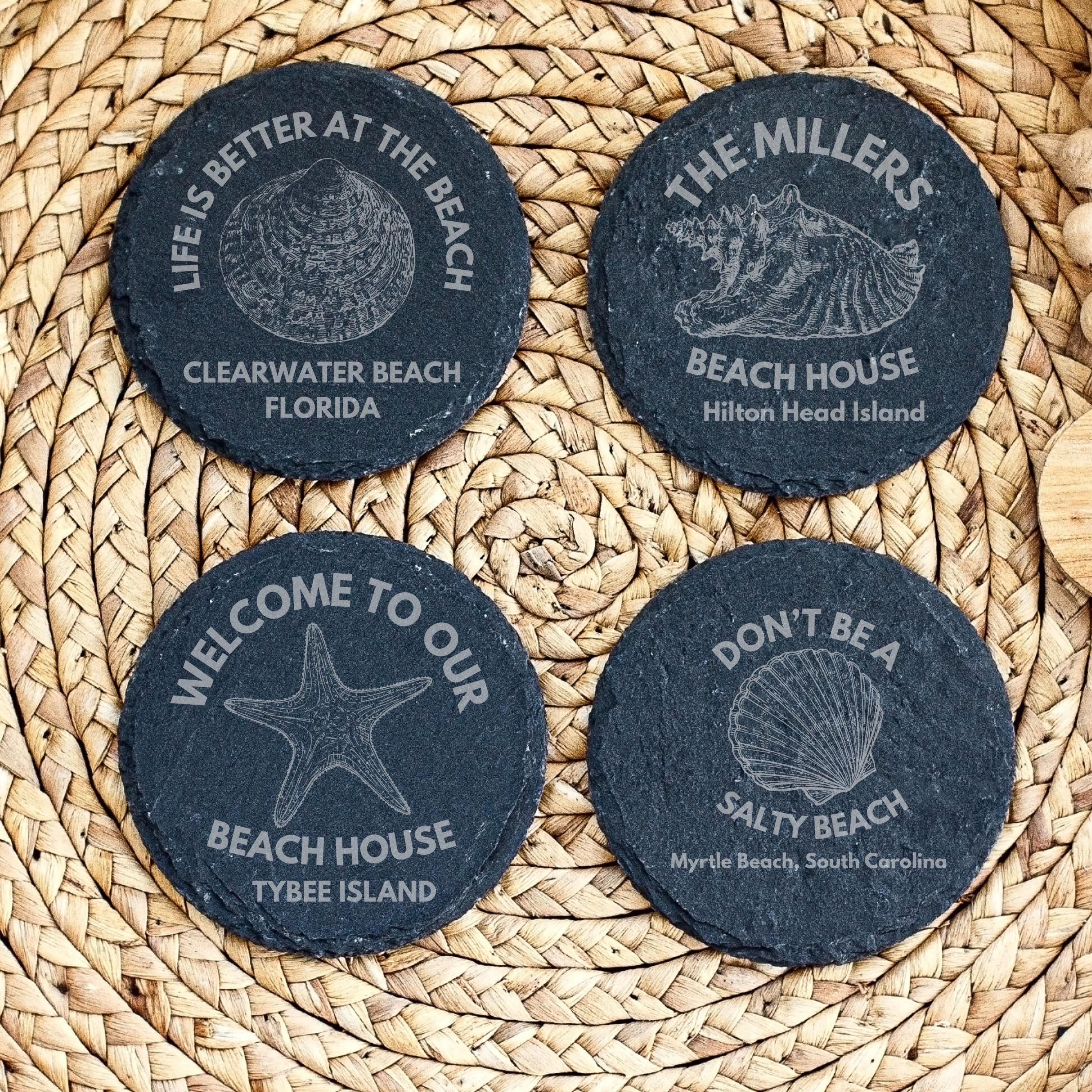 Custom Beach House Coasters, Personalized Beach Gift, Beach House ...