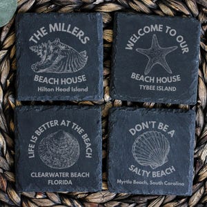 Custom Beach House Coasters, Personalized Beach Gift, Beach House ...