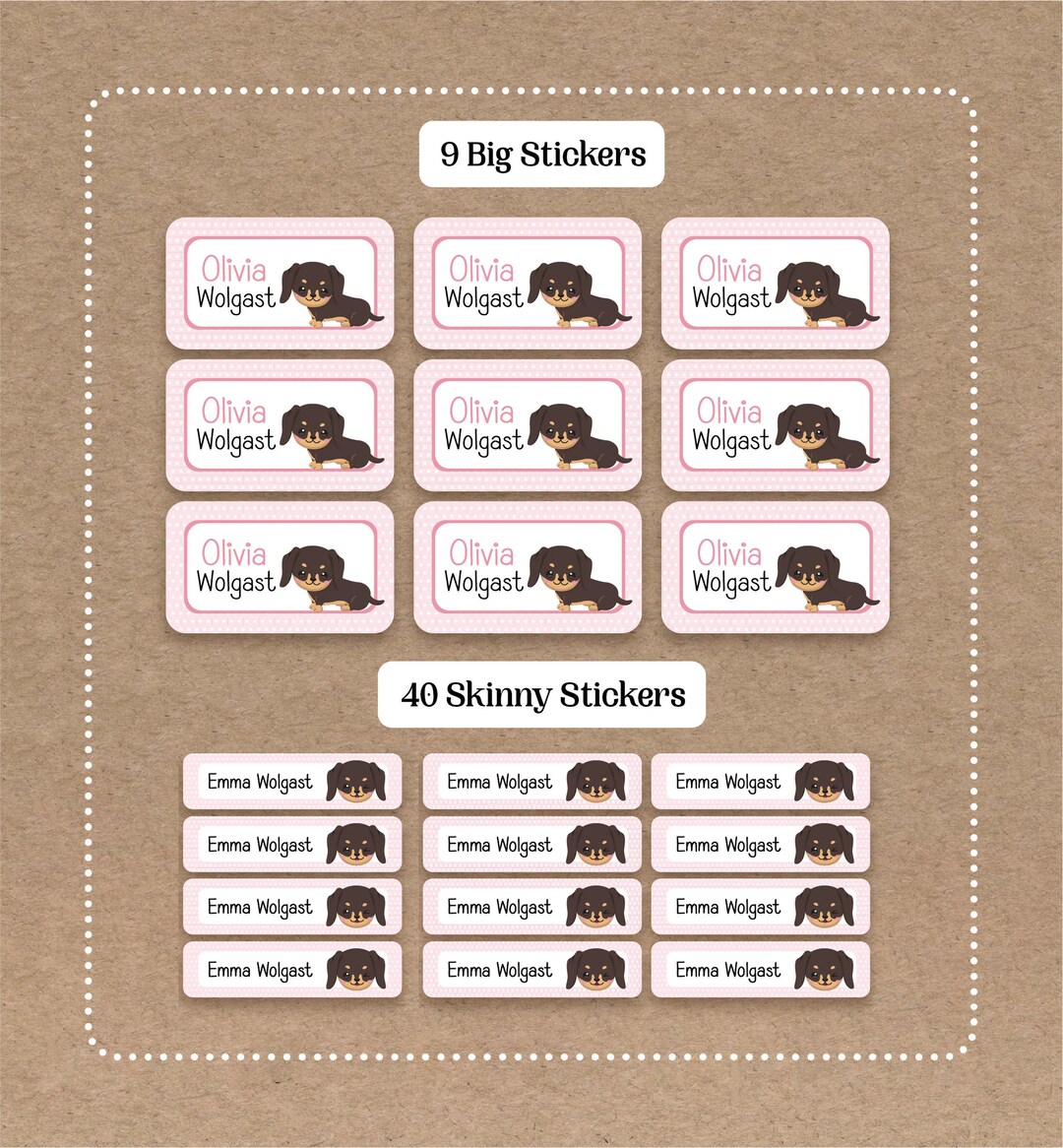 Cute Dog Stickers - 9 Big School Name Stickers - 40 Skinny Stickers - Etsy