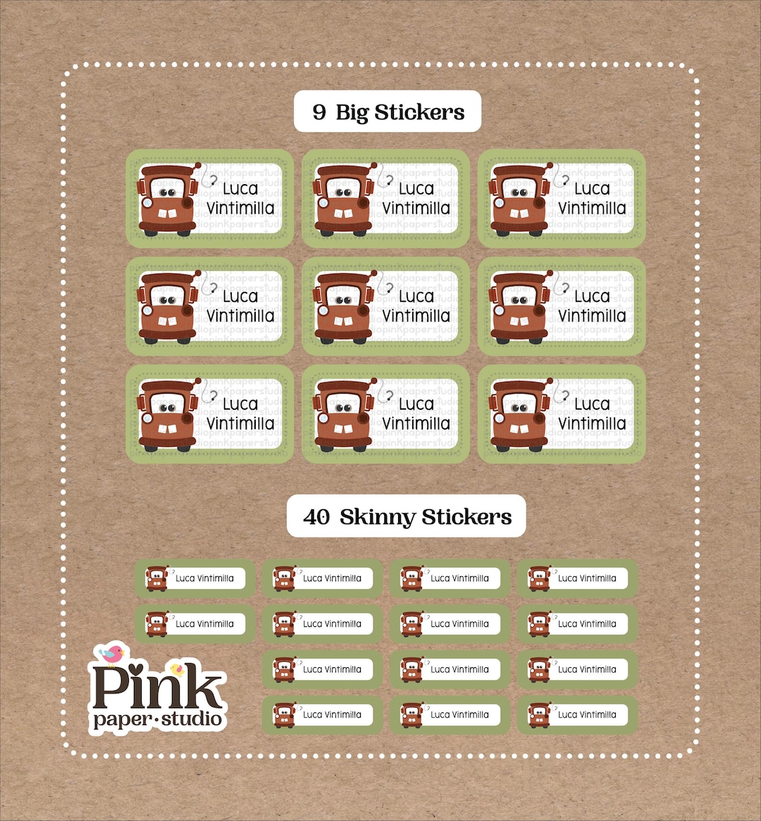 Cute Cars - 9 Big School Name Stickers - 40 Skinny Stickers - Etsy