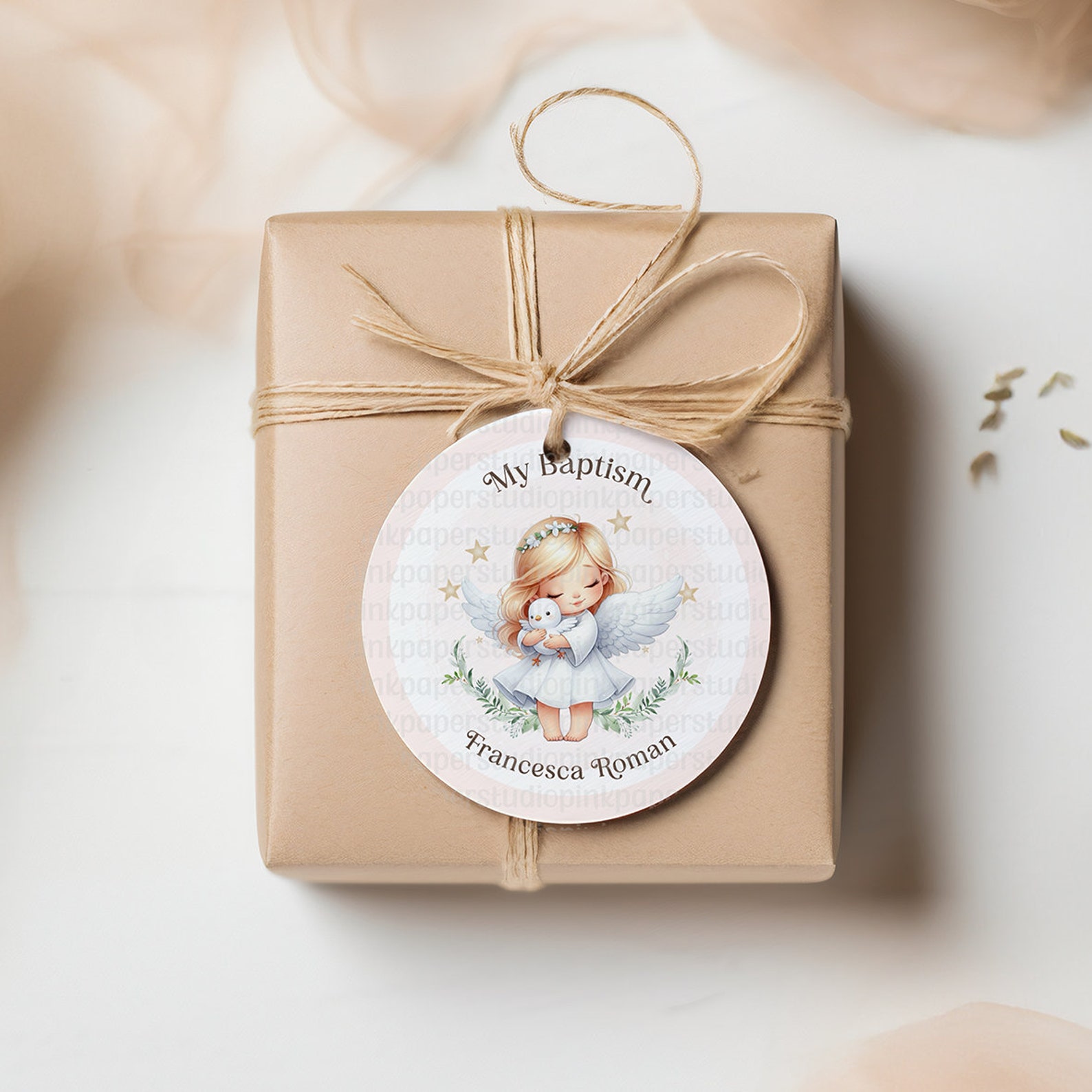 Baptism Tag • Cute Angel • Tags for Girls • Set of 12 - Etsy